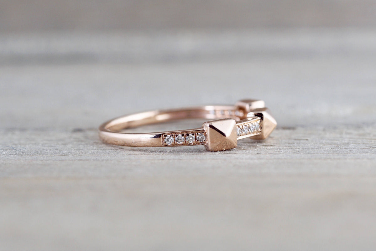 14k Solid Rose Gold Pyramid Diamond Ring Stack Band Stackable – ASweetPear