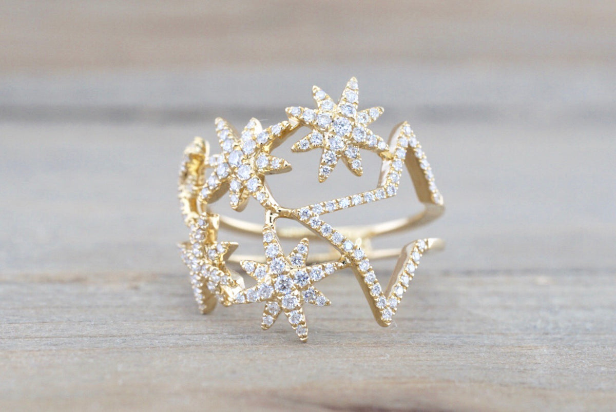 18k Yellow Gold Multi Star Diamond Large Ring ASPFR010002 – ASweetPear